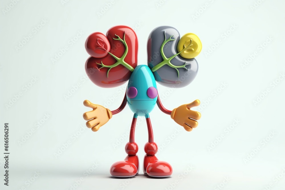Kidneys. Cute cartoon healthy human anatomy internal organ character ...