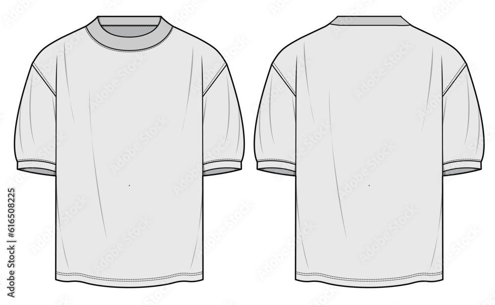 Men's Rib Hem Short Sleeve T-Shirt Front and Back View. Fashion Flat ...