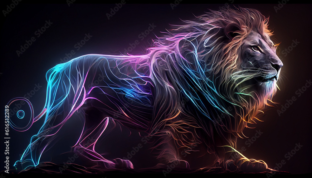 Abstract neon light Lion, artwork design, digital art Ai generated ...