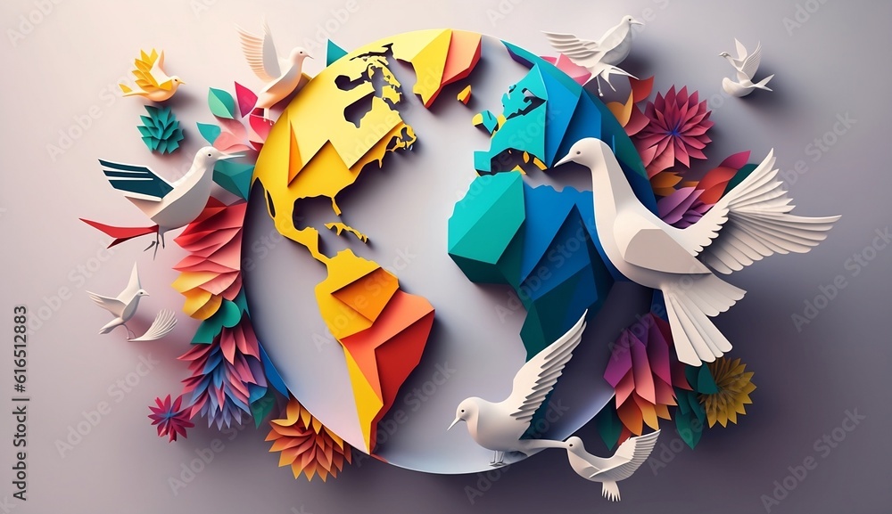 Paper art of the International Day of Peace as a symbol of kindness and ...