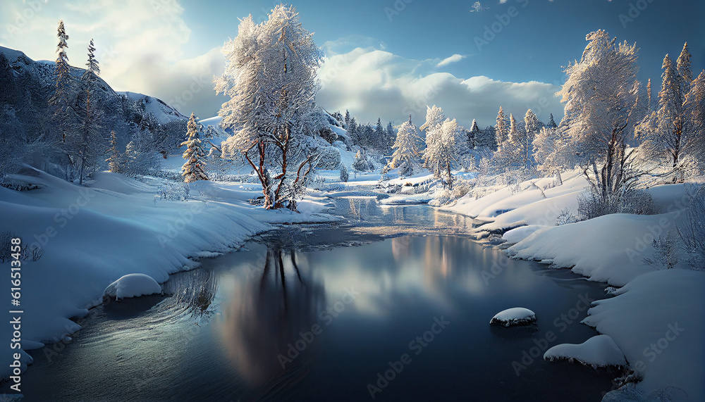 Beautiful magical winter wonderland landscape Ai generated image Stock ...