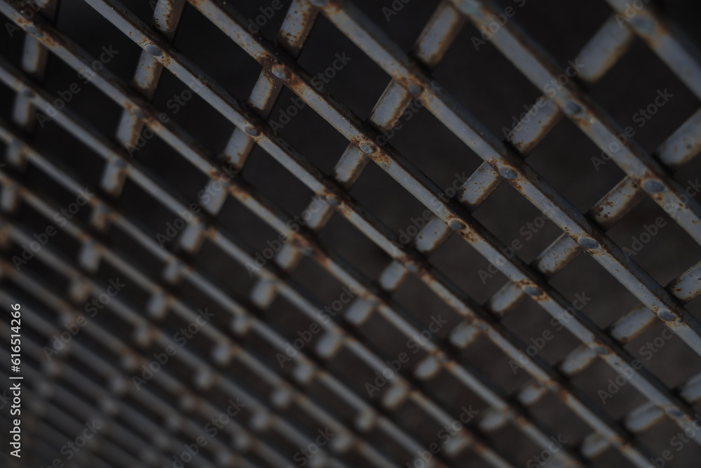 Trellised window. Metal lattices with rhombus pattern. Close-up image ...