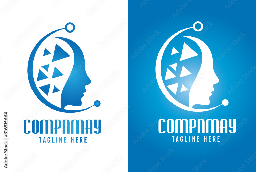 artificial intelligence head robot ai logo, head robot and brain symbol ...