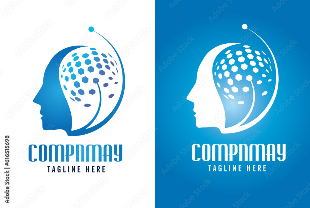 artificial intelligence head robot ai logo, head robot and brain symbol ...