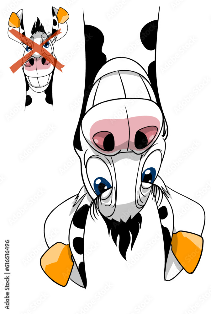 Isolated crooked smiling cow head very nice cute dairy cow cartoon ...