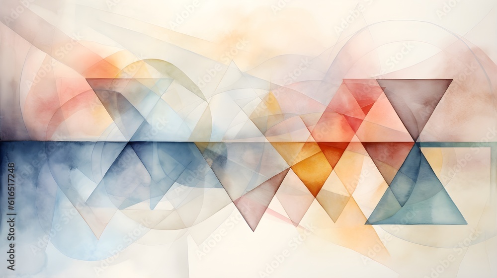 An abstract watercolor composition that merges geometric shapes with ...