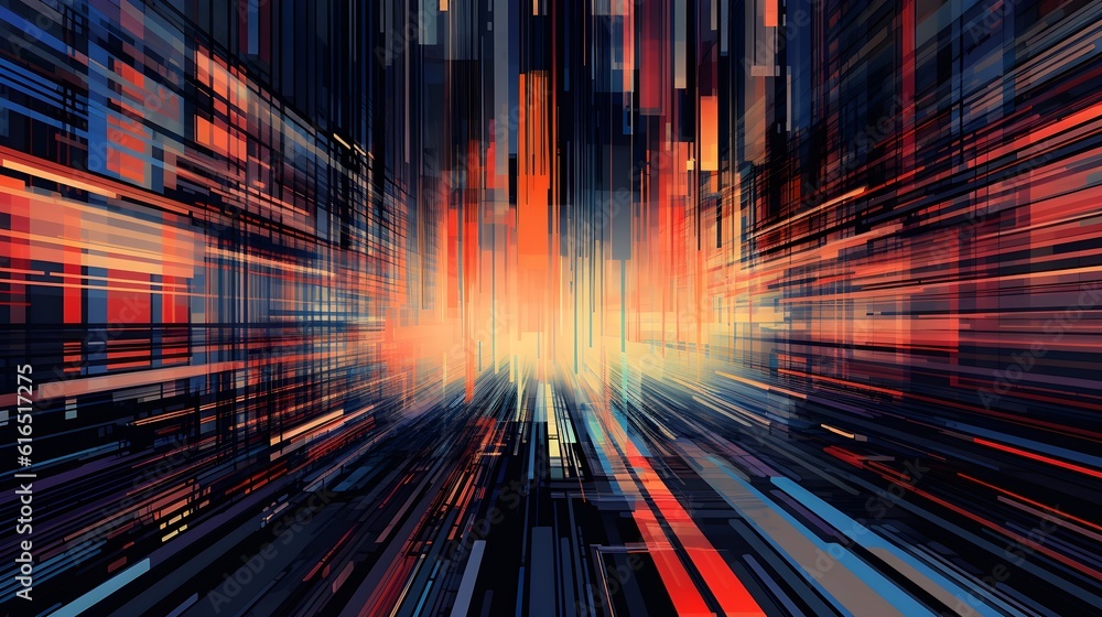 A digital glitch art piece featuring abstract patterns and distorted ...