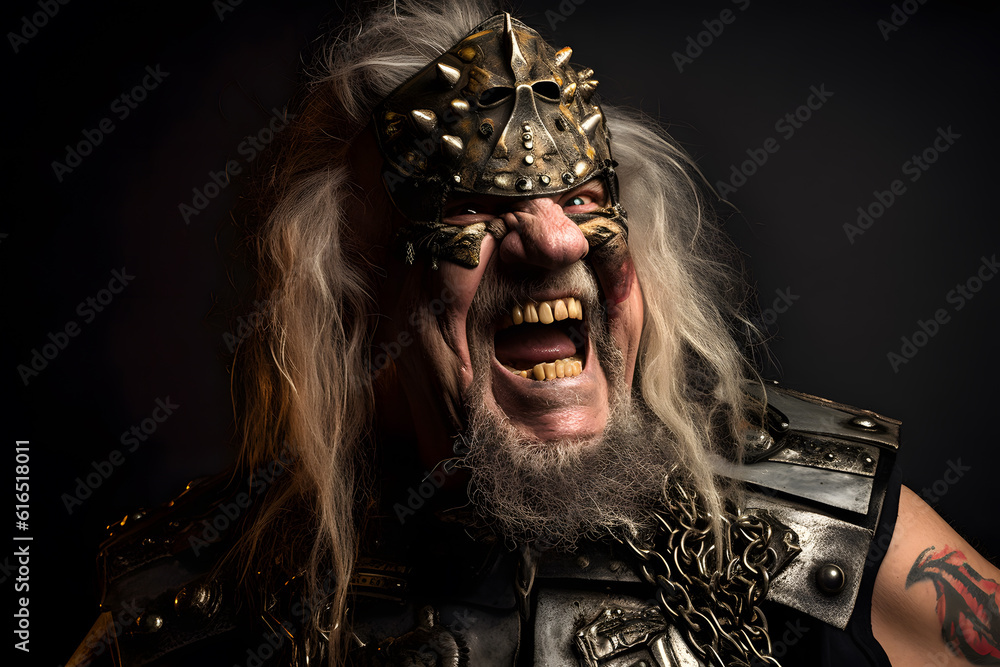 Funny old man with a heavy-metal haircut and a heavy-metal outfit ...