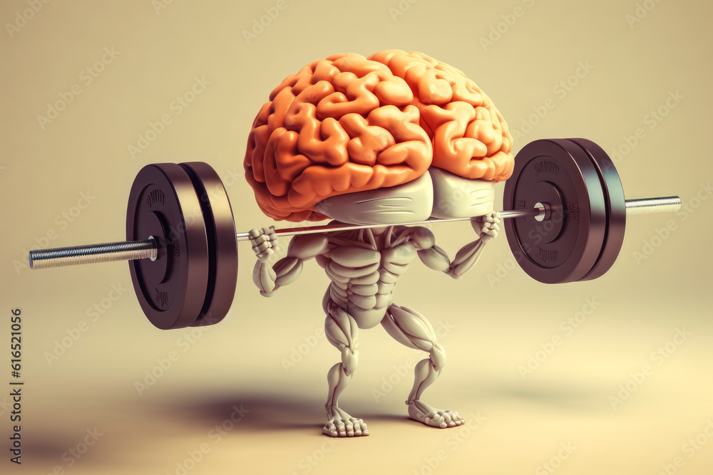 Brain exercising muscles, lifting heavy weights in gym - concept of ...