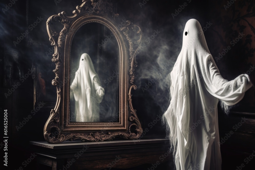 A ghost coming out of an old mirror created with generative AI ...