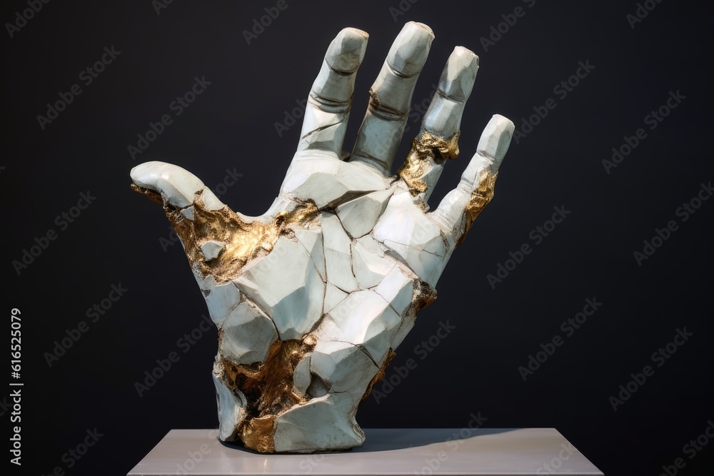 A sculpture of a broken human hand created with generative AI ...