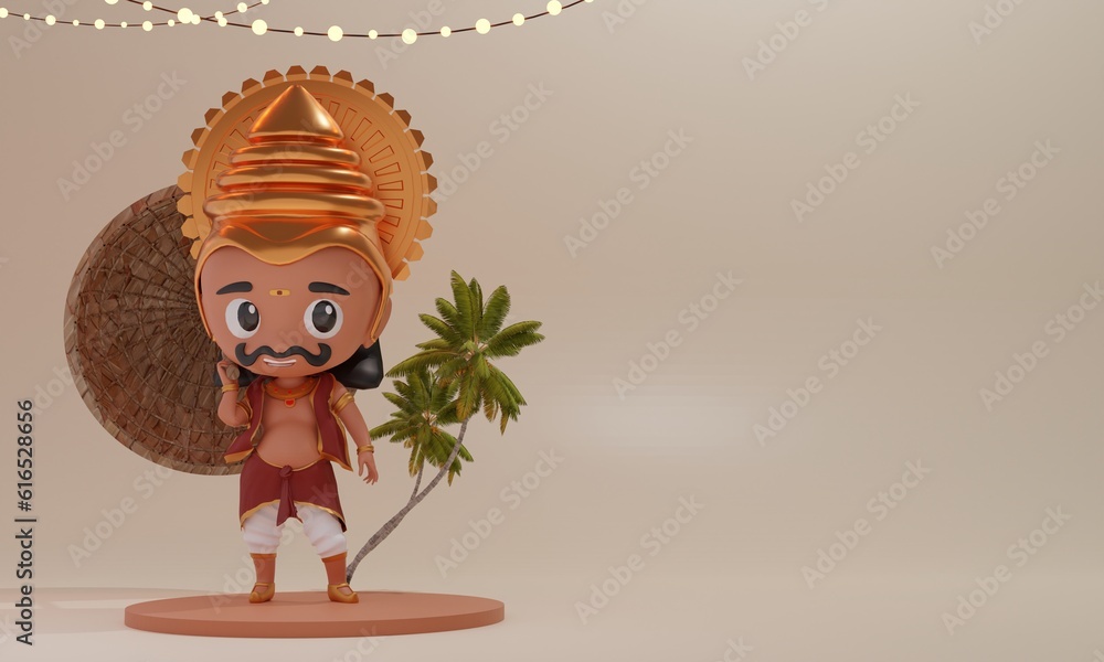 3d render onam festival with king mahabali character in yellow ...