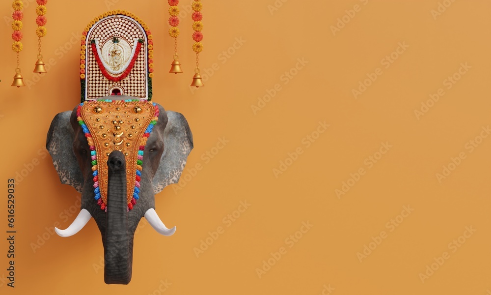3d render onam festival with elephant in yellow background,Thrissur ...