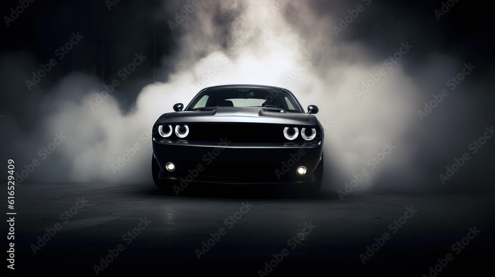 Sports Car coming out of smoke Stock Photo | Adobe Stock