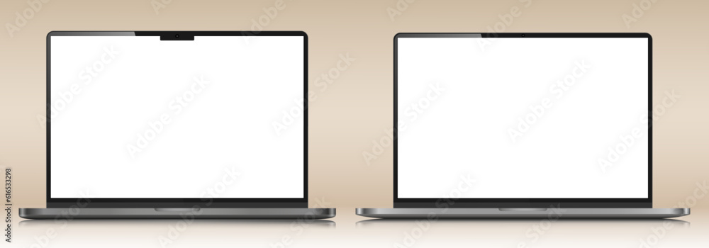 Two laptops with white screens on a beige gradient background. A set of ...
