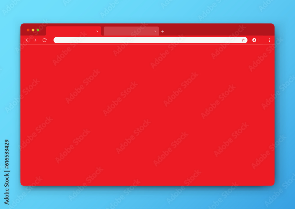 The design of the web browser window is red on a blue background. An ...