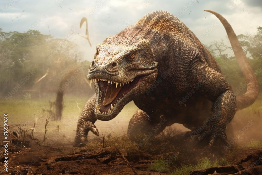 Photorealistic Komodo dragon attacks. AI generated. Komodo dragon with ...