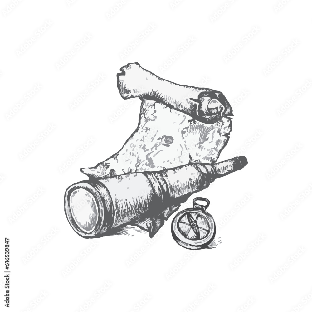 handdrawn map illustration, map drawing, sea, elements, marine ...