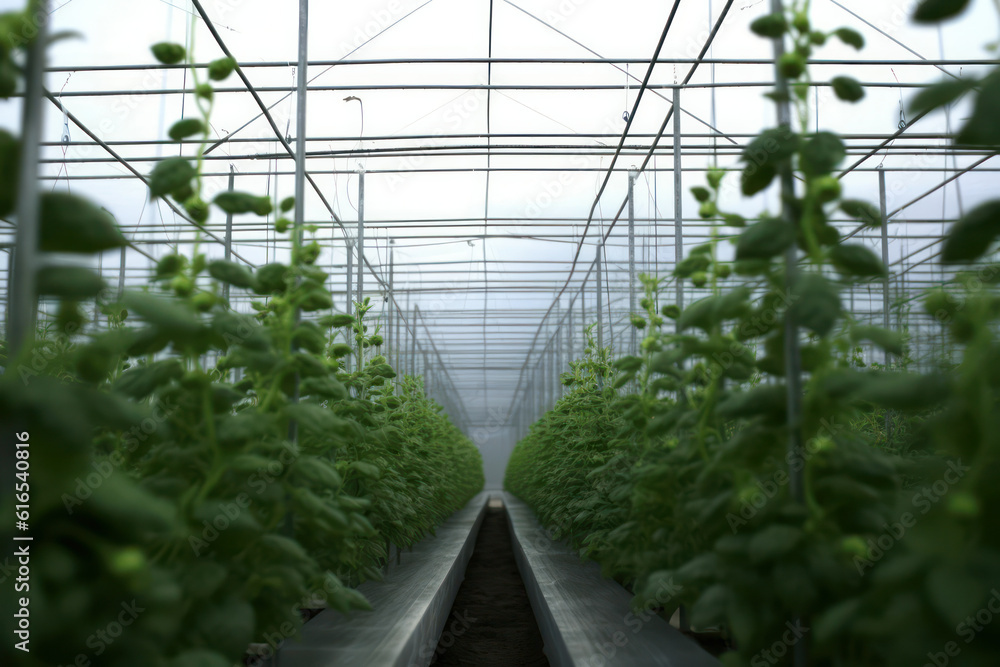 A research greenhouse with plant breeding, genetic engineering, and ...