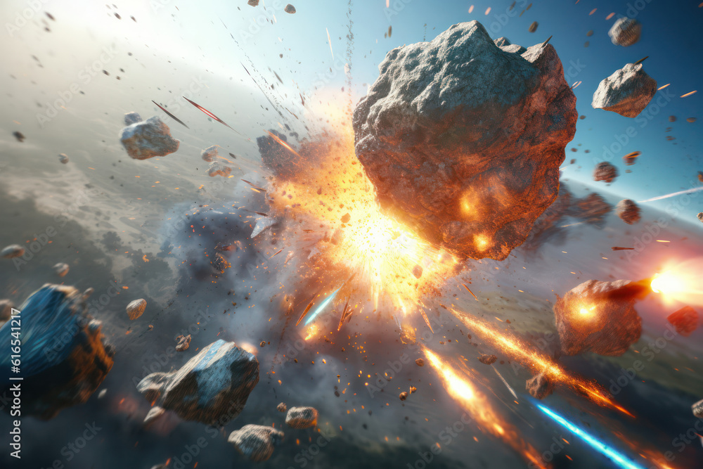 A hyperrealistic depiction of an asteroid impact triggering a chain ...