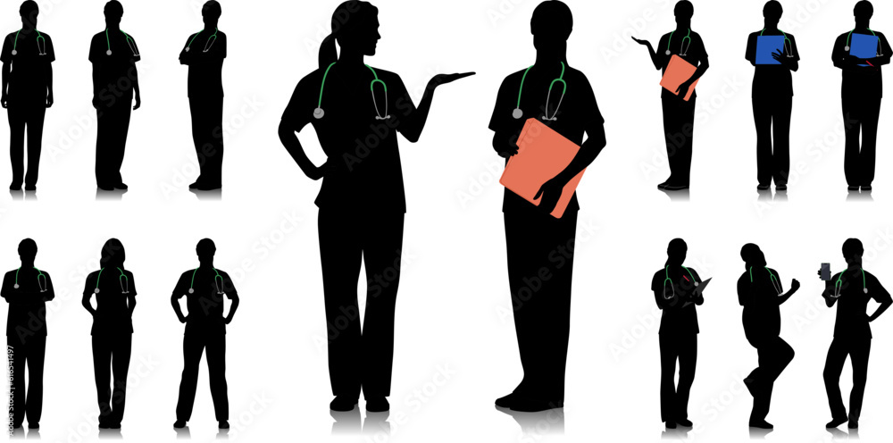 Silhouette of female healthcare worker. Happy smiling doctor with a ...