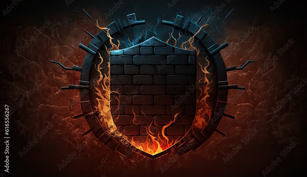 Abstrakt illustrative Darstellung einer Firewall, in Form eines ...