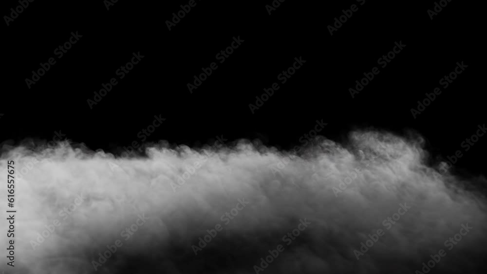 Thick ground fog slowly moving forward - isolated on black background ...