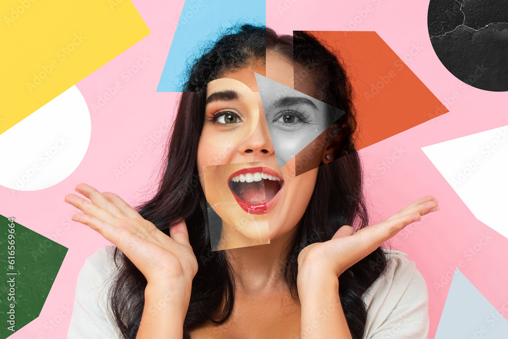 Collage art face design of multiracial diverse women in colorful ...