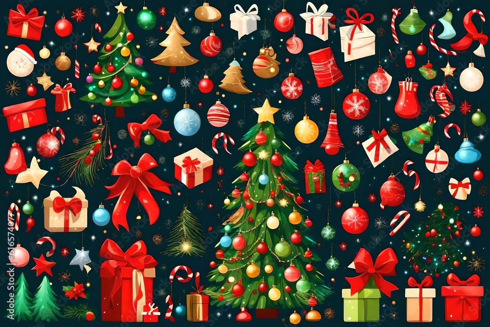 Christmas collection with traditional Christmas symbols and decorative ...