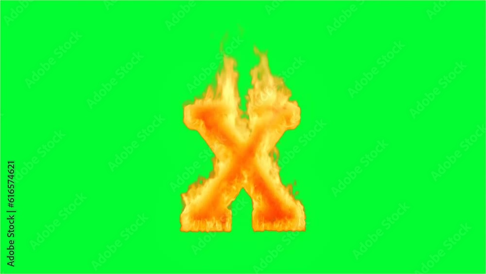 Large English alphabet 'X' burning in fire isolated on green Screen ...