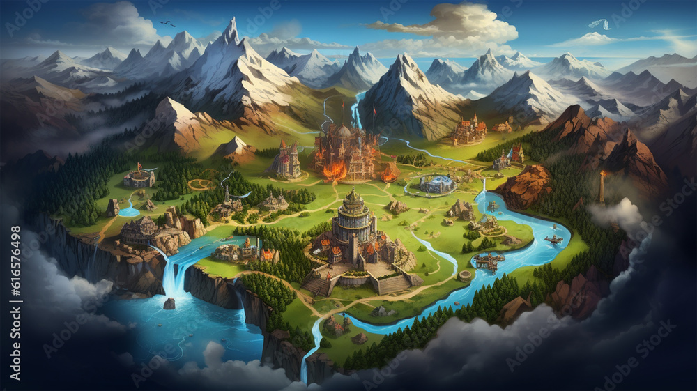 fantasy map game board illustration adventure element, generative ai ...