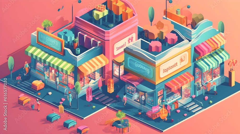 Exploring Shopper's Paradise: A Vibrant 3D Vector Illustration ...