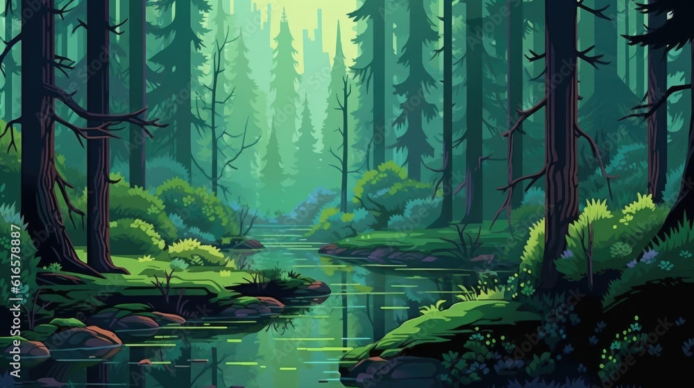 Stylized pixel art forest landscape background. Created with Generative ...