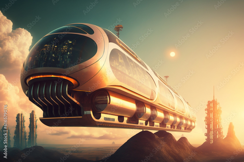 the futuristic monorail train zooms along its elevated track, a symbol ...