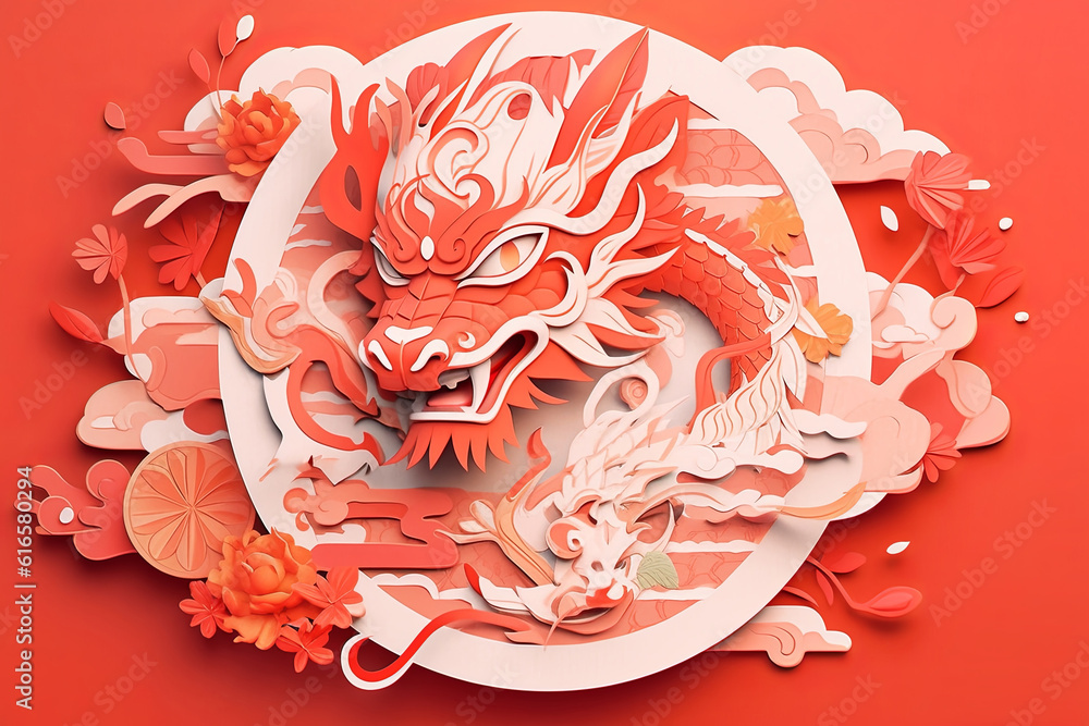 Year of the dragon chinese celebration. Paper cut out Chinese dragon ...