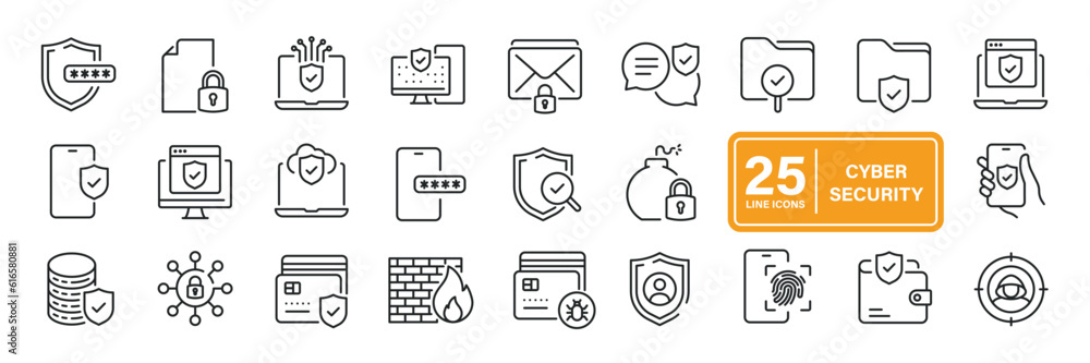 Cyber Security Line Icons Editable Stroke For Website Marketing Design Logo App Template