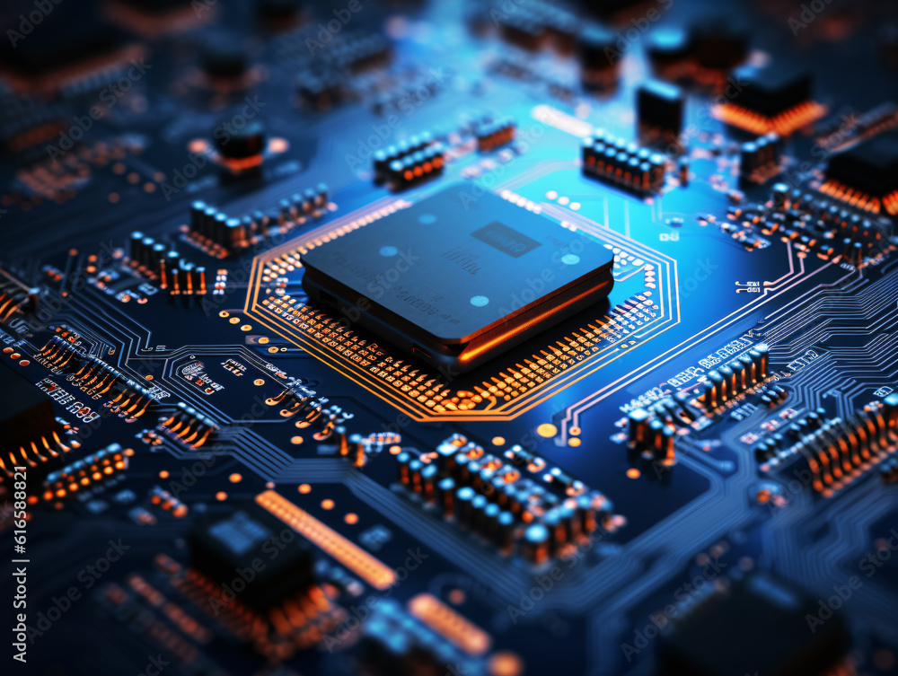 Computer Micro Chips and Electronic Circuit Motherboard with ...