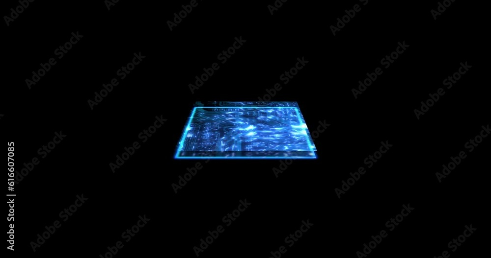 Circuit board, technology and digital programming hologram isolated on black background ...