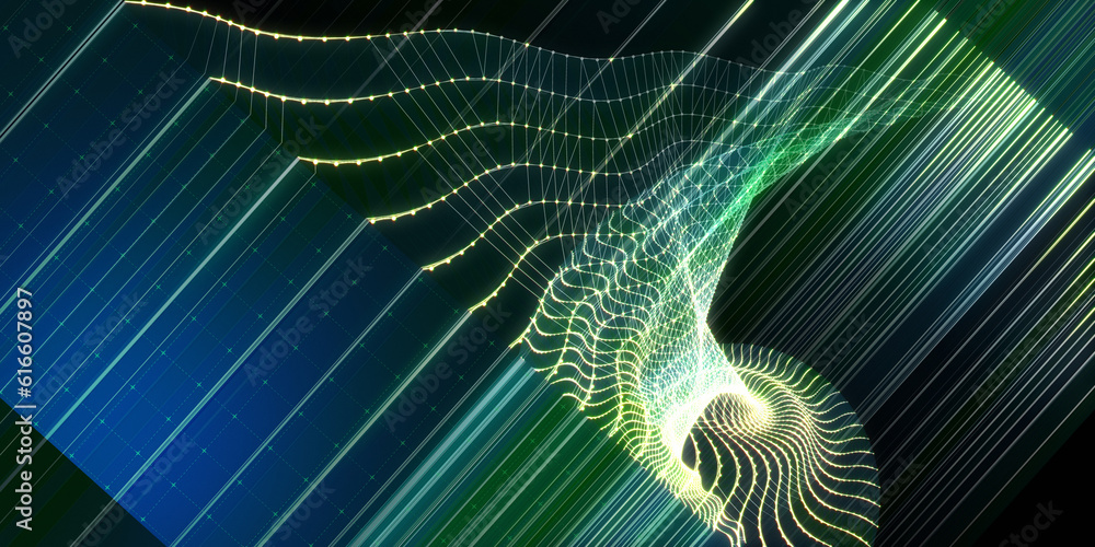 Abstract background twisting grid with blurred lines on dark. Big Data ...