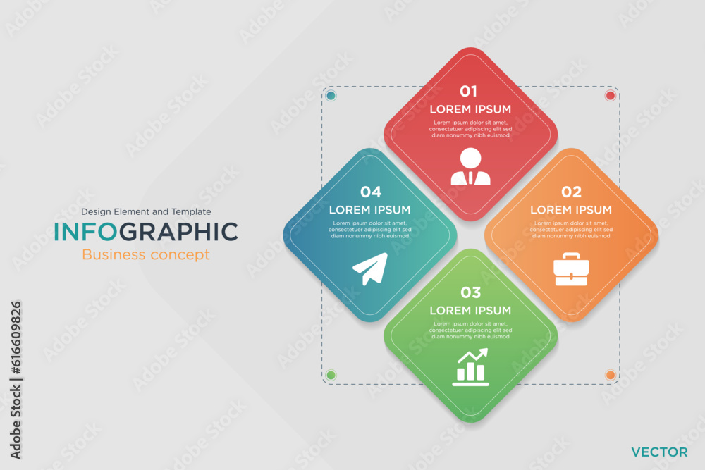 infographic business concept. Rectangular Text Box 4 Step Design ...