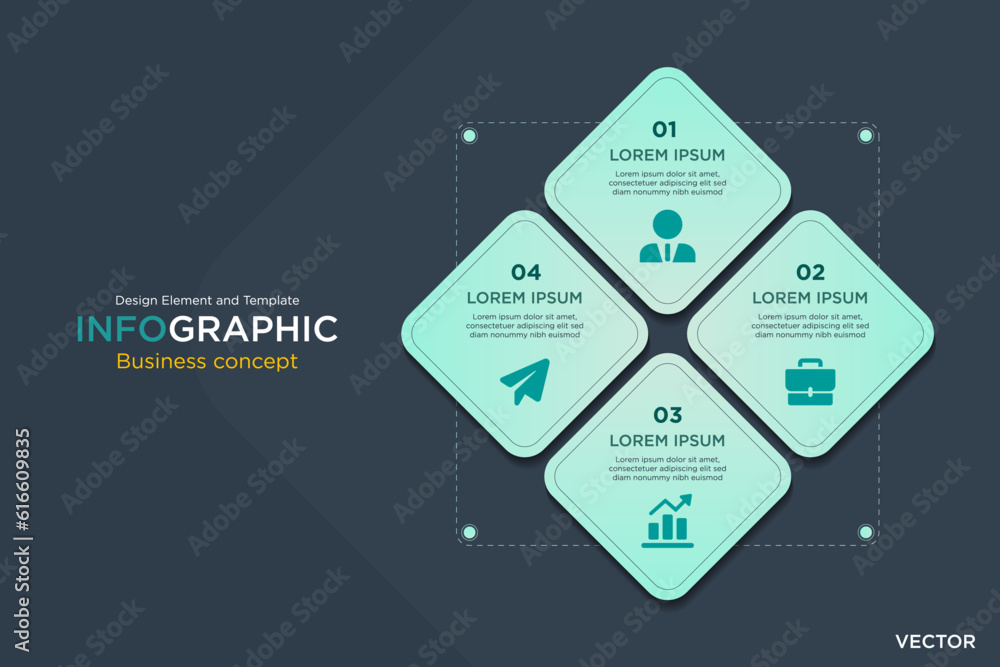 infographic business concept. Rectangular Text Box 4 Step Design ...