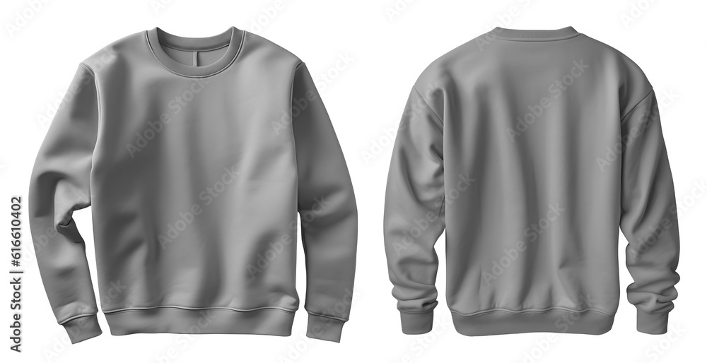 Set of grey gray front and back view tee sweatshirt sweater long sleeve ...