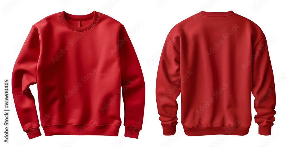 Set of red front and back view tee sweatshirt sweater long sleeve on ...