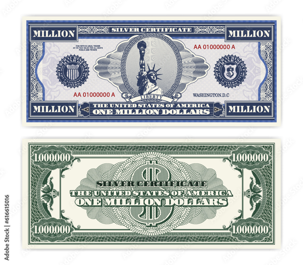 Vector blue banknote obverse and green reverse silver certificate of ...