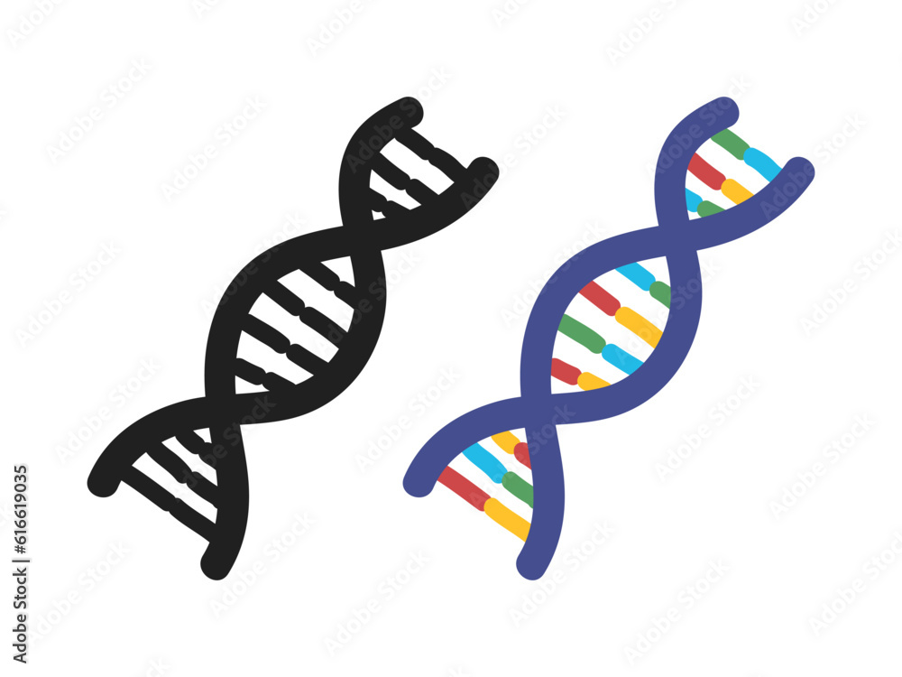 DNA clipart cartoon style. Simple DNA helix silhouette and color doodle ...