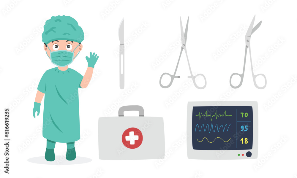 Surgeon doctor clipart cartoon style. Surgeon with surgical equipments ...