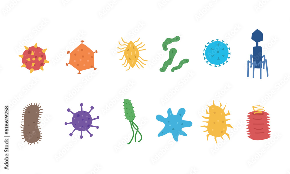 Virus and bacteria vector set. Colorful virus, bacteria, and germs ...