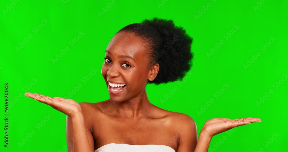 Green screen makeup, happy face and black woman comparison, self care ...