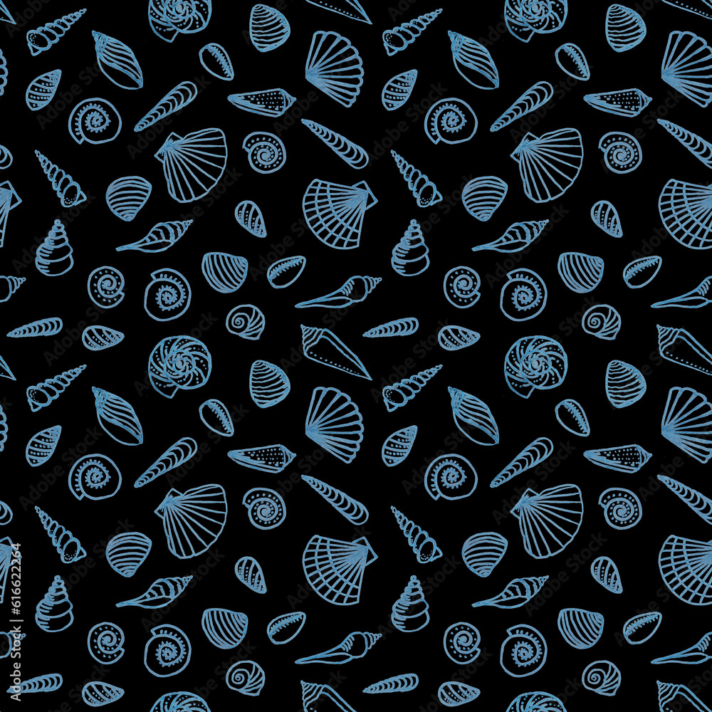 Hand drawn line art different shaped seashells as summer sea vacation ...