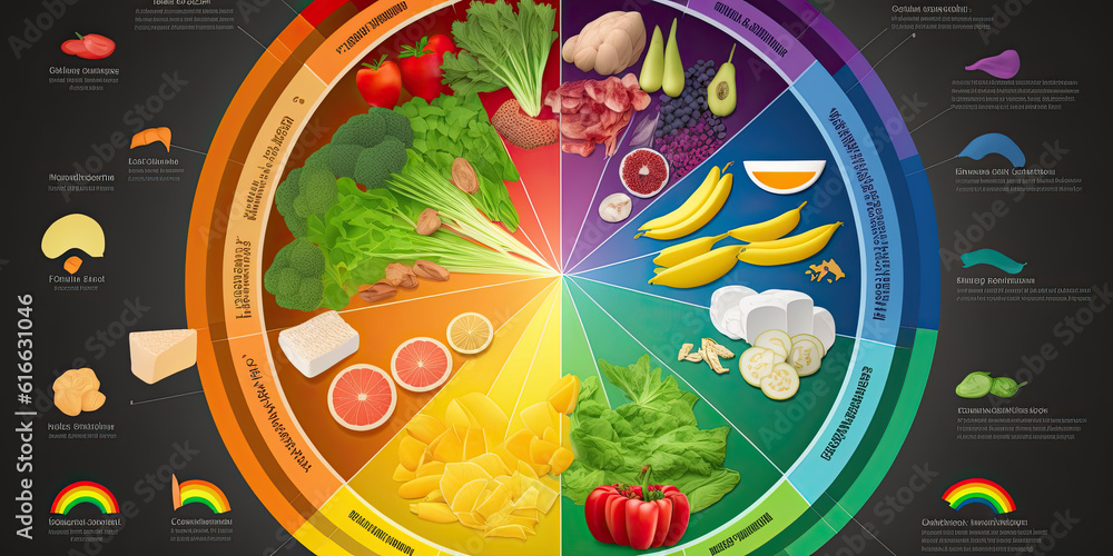 Vitamin food sources and functions rainbow wheel chart - Generative AI ...